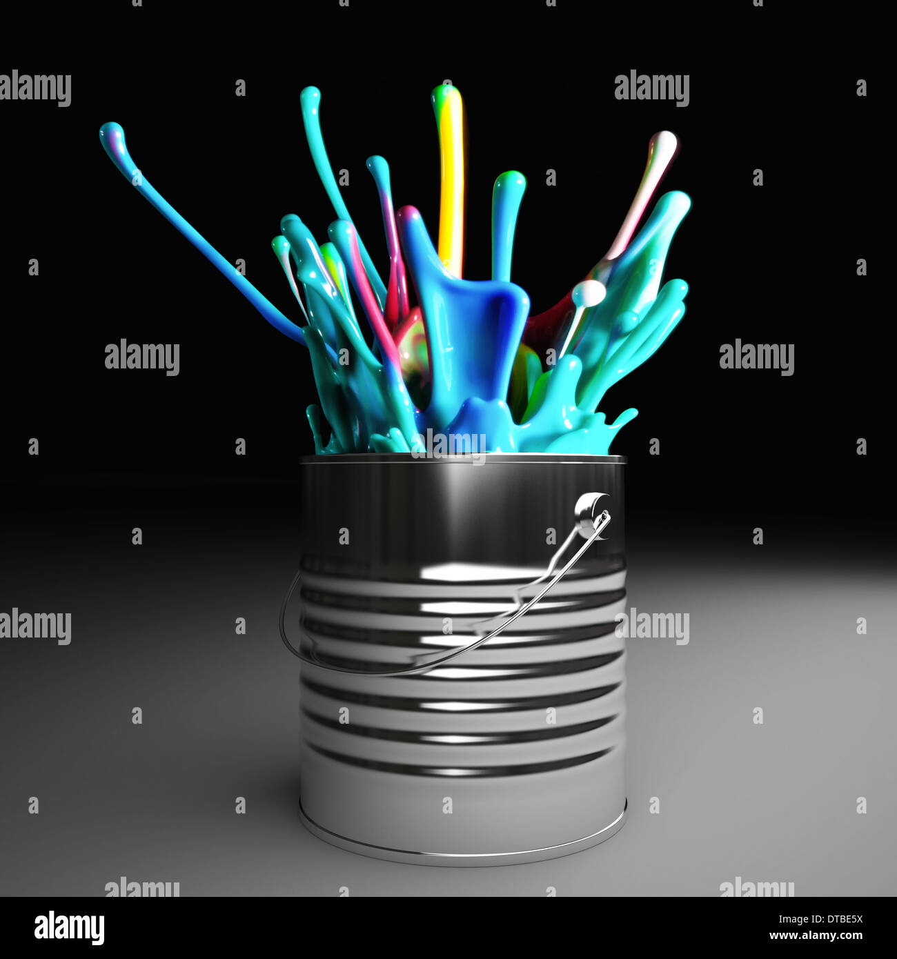 colours explosion from metal paint can Stock Photo - Alamy