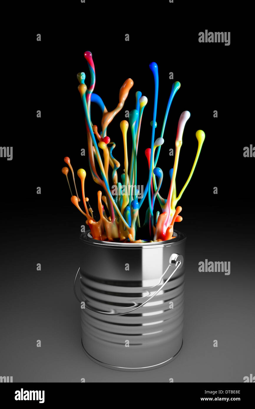colours explosion from metal paint can Stock Photo - Alamy