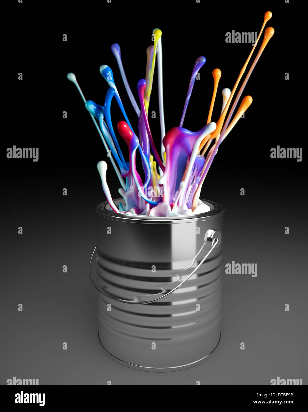 colours explosion from metal paint can Stock Photo - Alamy
