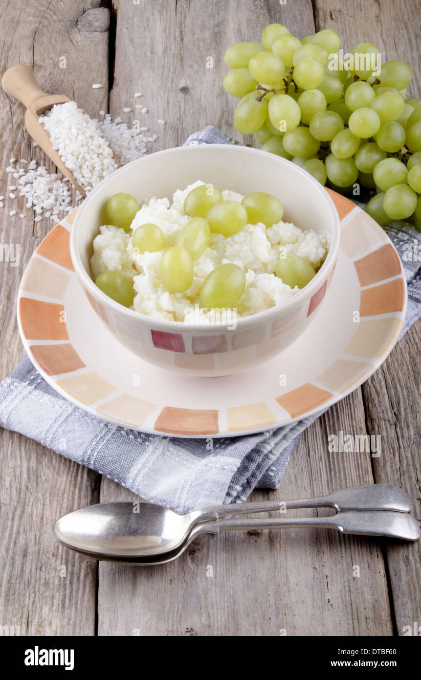 mediterranean rice pudding made with goat milk with grape Stock Photo ...