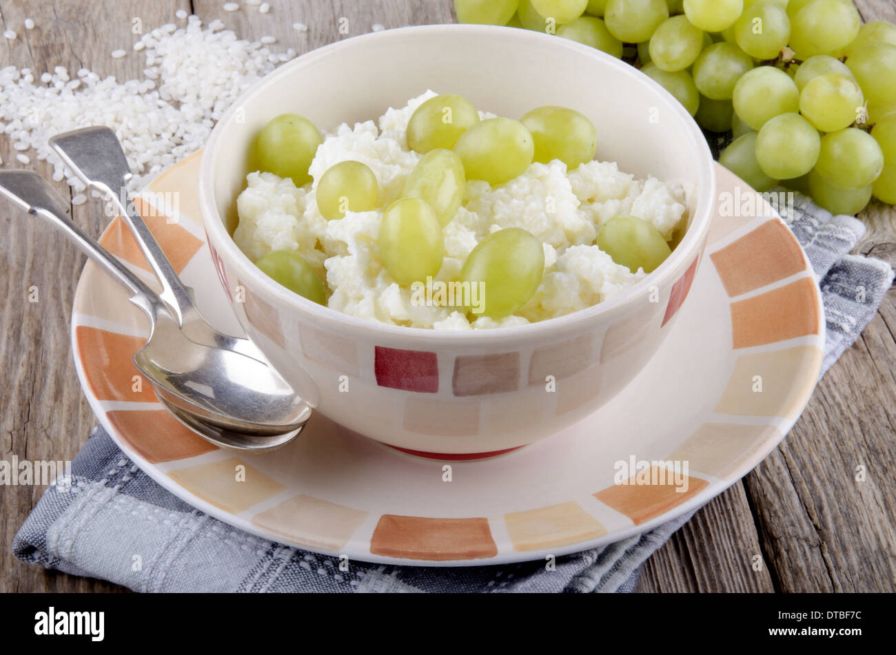 mediterranean rice pudding made with goat milk with grape Stock Photo ...