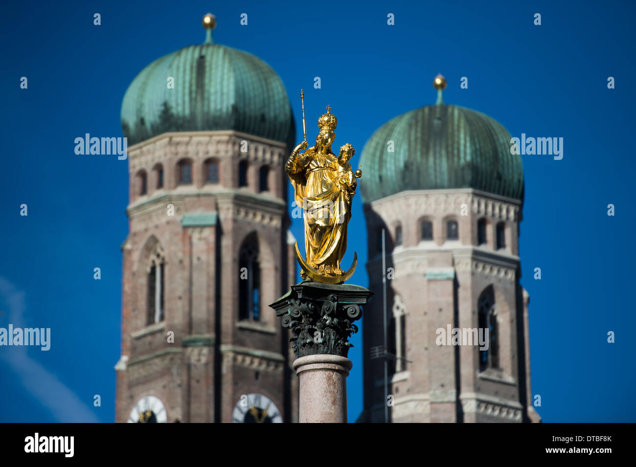 Munich, Germany. 06th Feb, 2014. The golden Mary statue in front of the ...