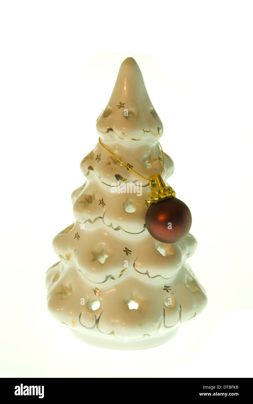 white porcelain christmas-tree with decor isolated on white Stock Photo ...