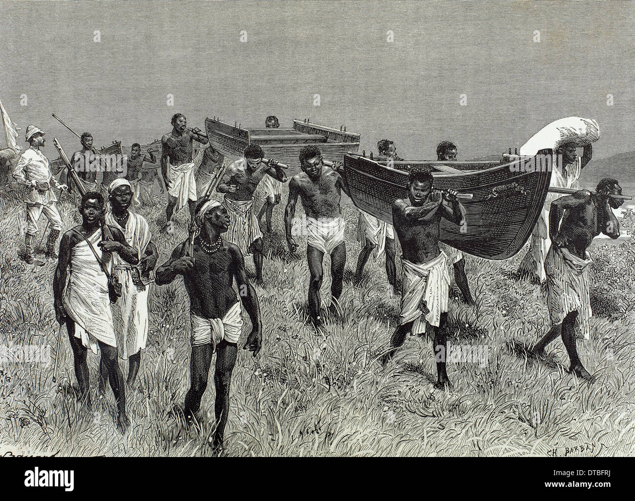 Stanley (1841-1904). British journalist and explorer. African porters ...