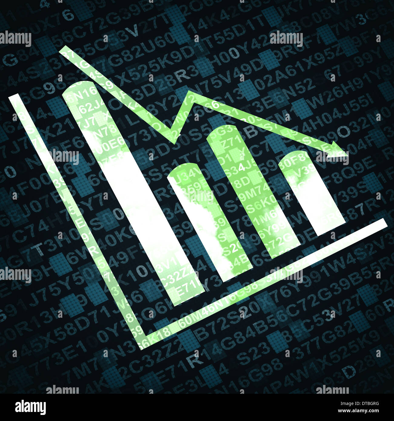 Business graph and chart with arrow going down - blue background Stock ...