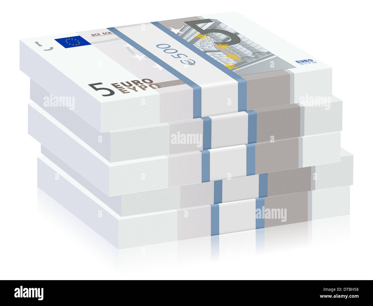Five euro banknotes stacks on a white background. Vector illustration ...