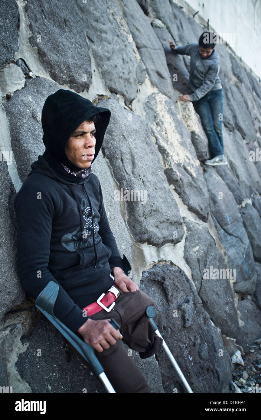 Moroccan homeless street children in Melilla, Spain. poverty kid ...