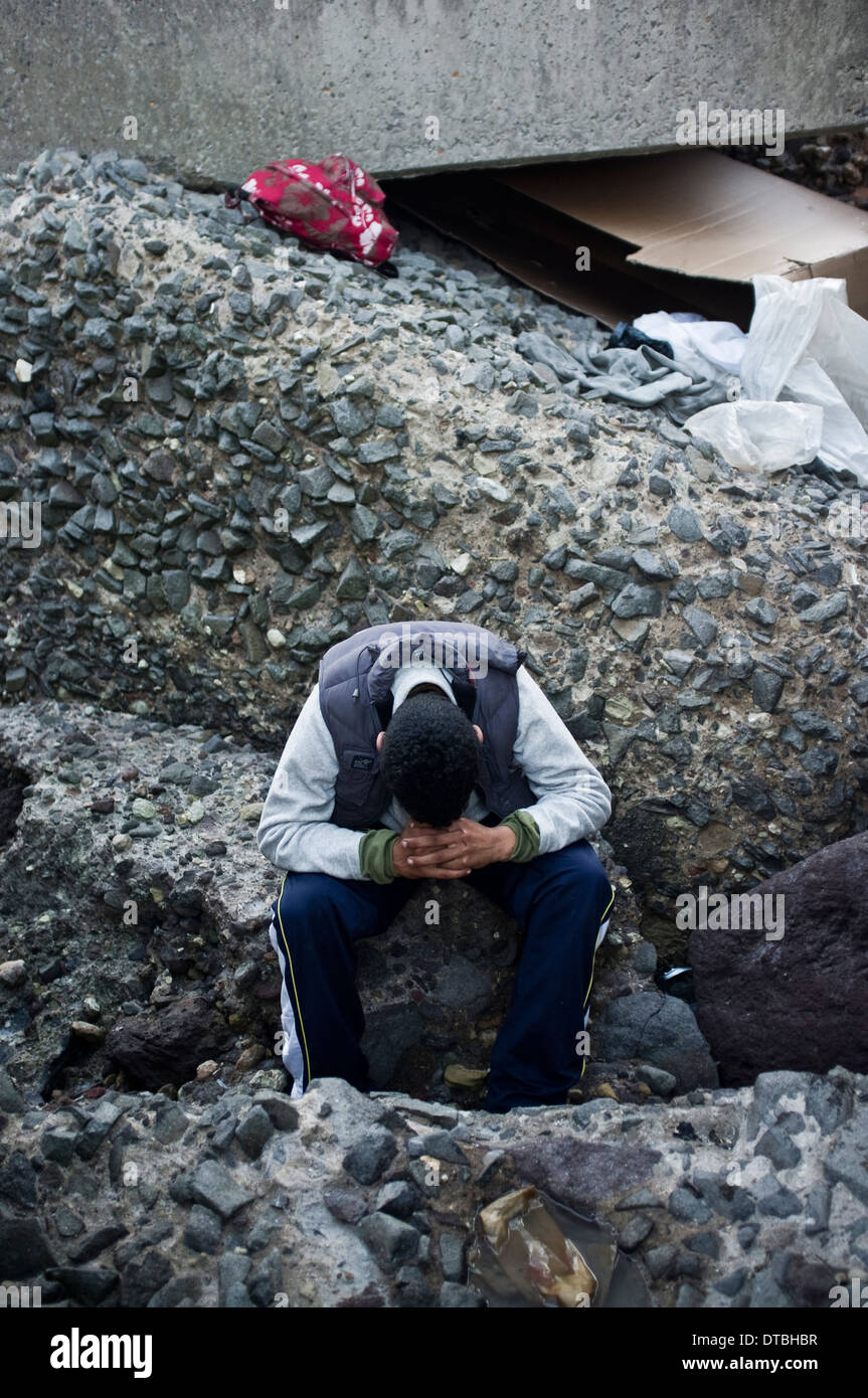 Moroccan homeless street children in Melilla, Spain. poverty kid ...
