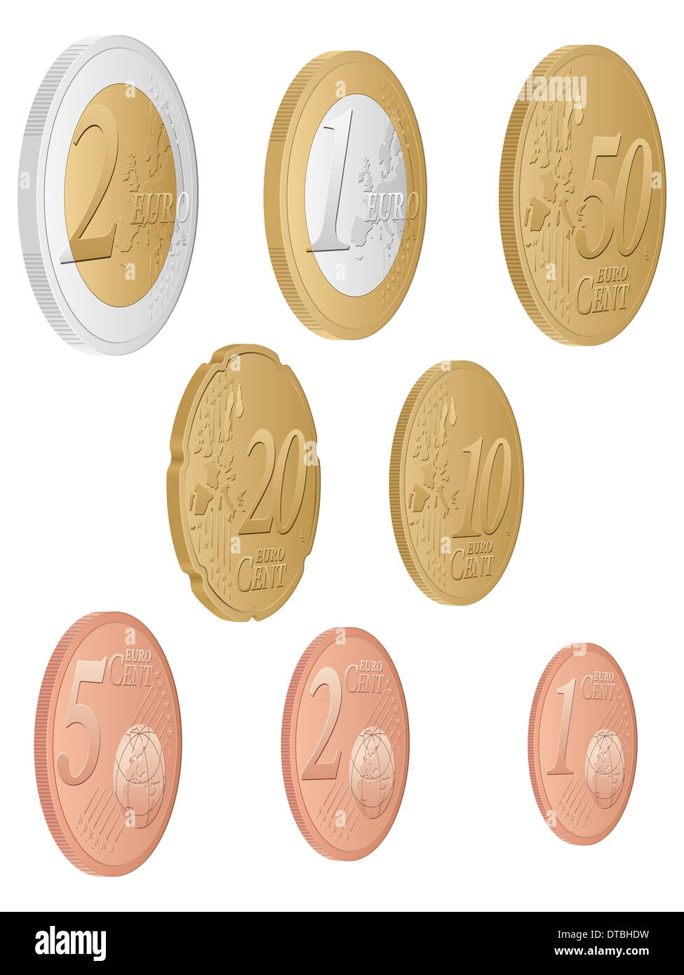Euro coins set on a white background. Vector illustration Stock Photo ...