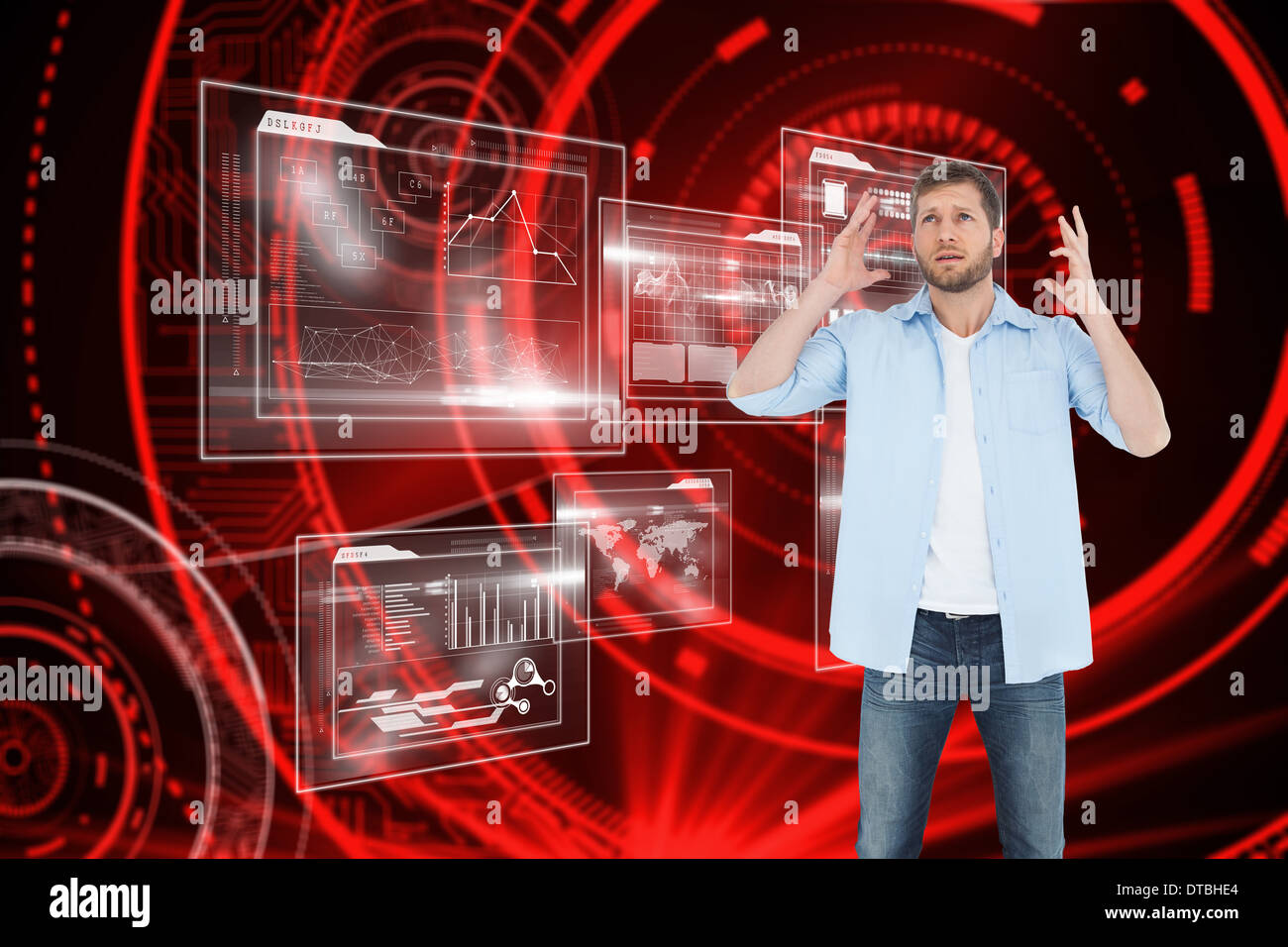 Composite image of reproachful man looking up Stock Photo - Alamy