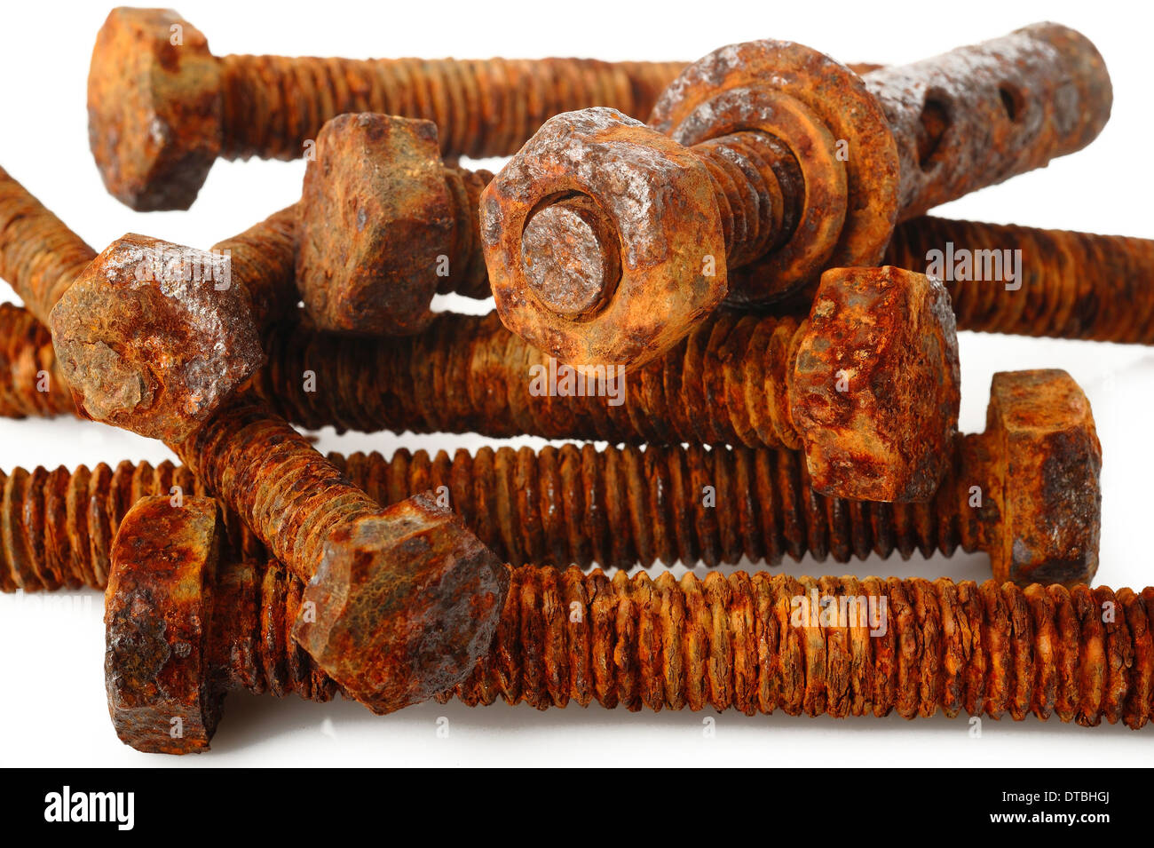 Rusty nut and bolt on white background Stock Photo - Alamy