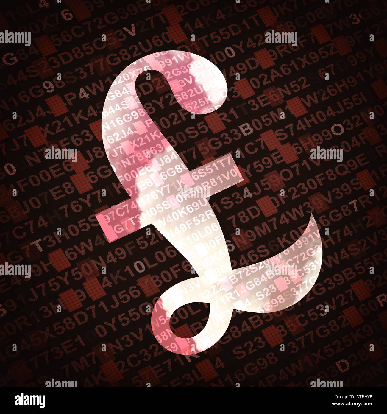 British pound sign with numbers and letters on background Stock Photo ...