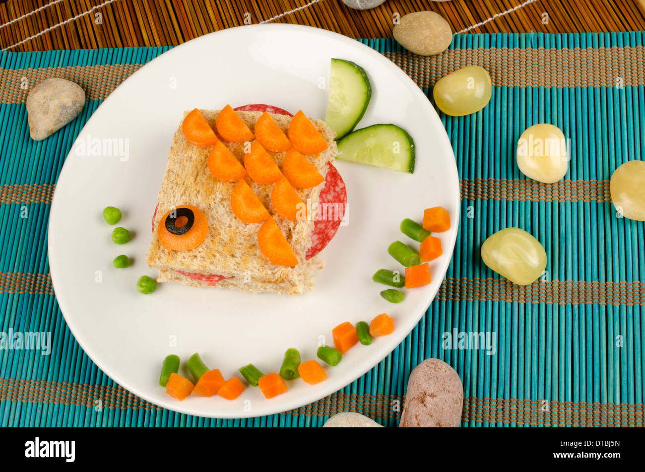 A fish shaped sandwich, healthy kid food Stock Photo - Alamy