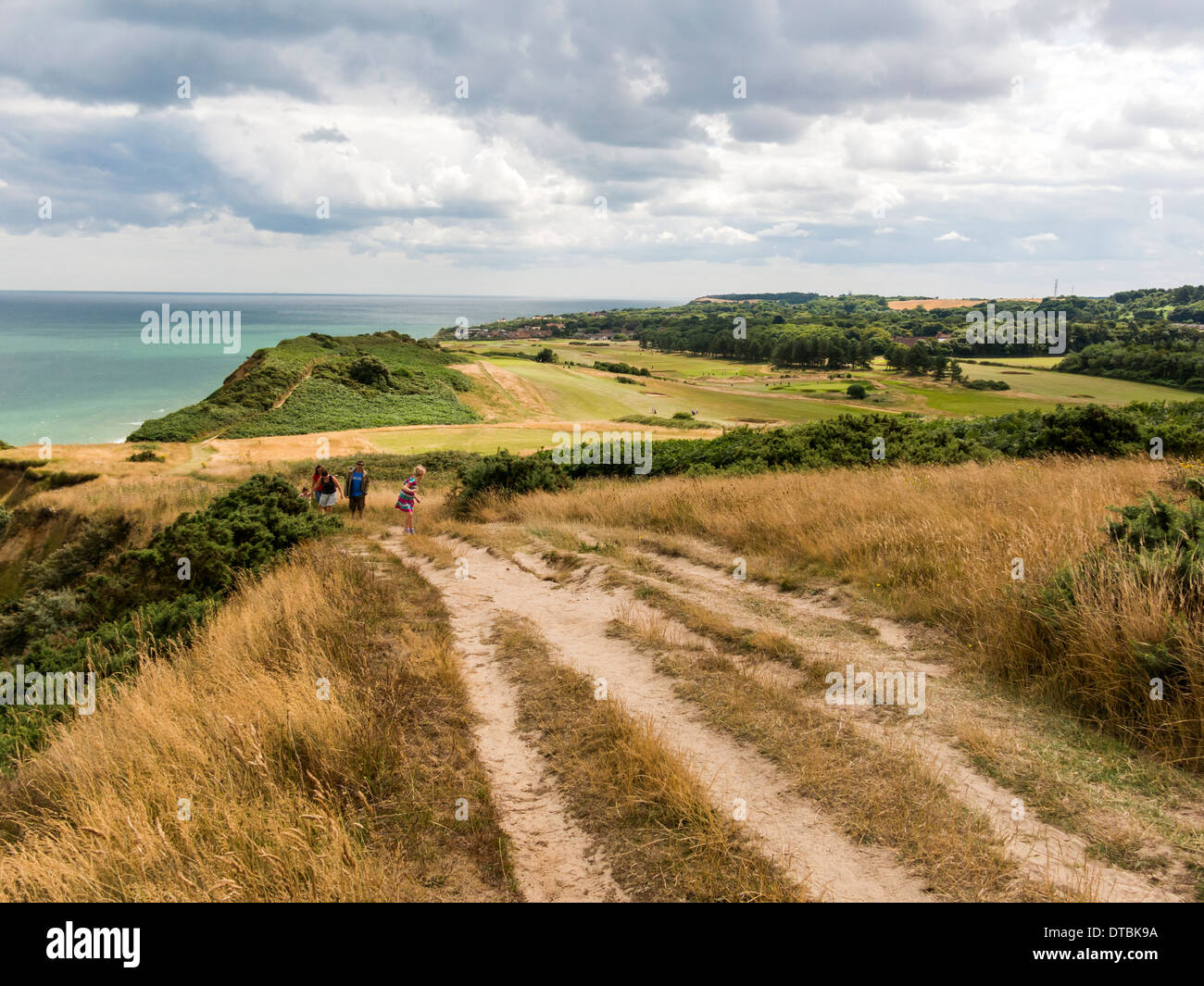 Coastal path leading to village of Overstrand on the Norfolk coast ...