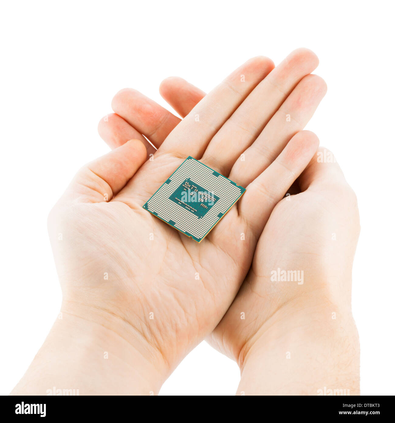 Computer's processor in two hands isolated on a white background Stock ...