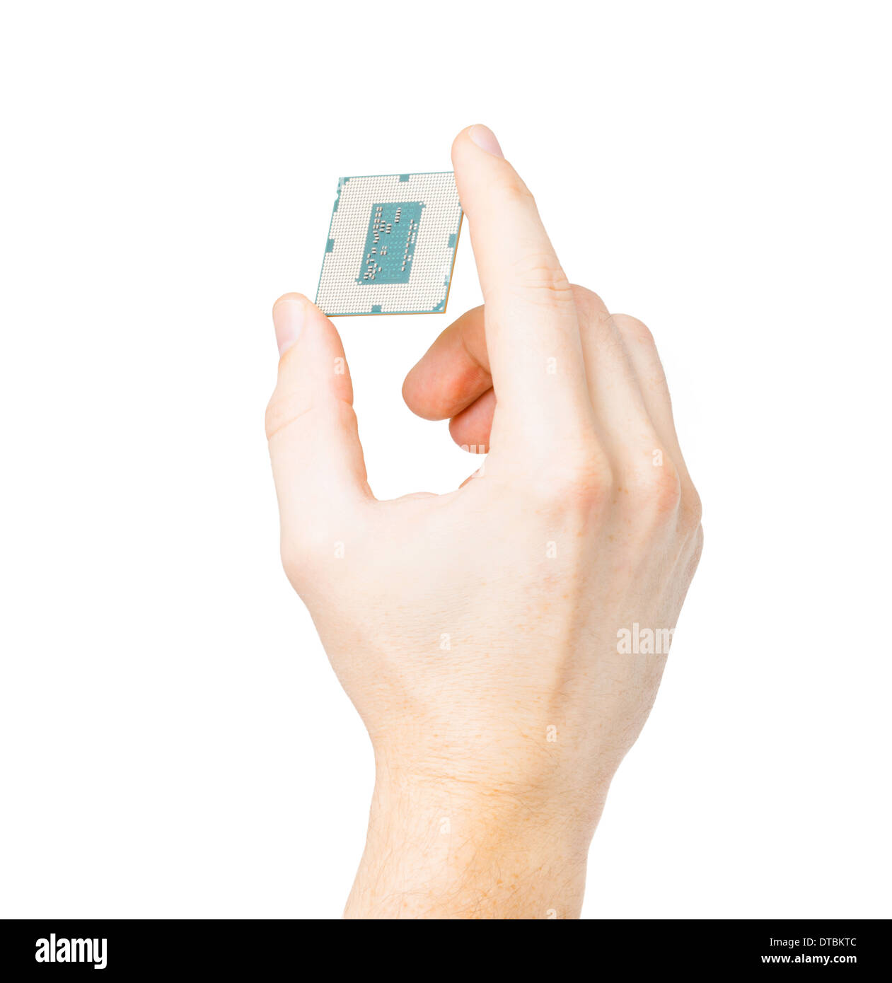 Male hand holding computer's processor - on a white background Stock ...