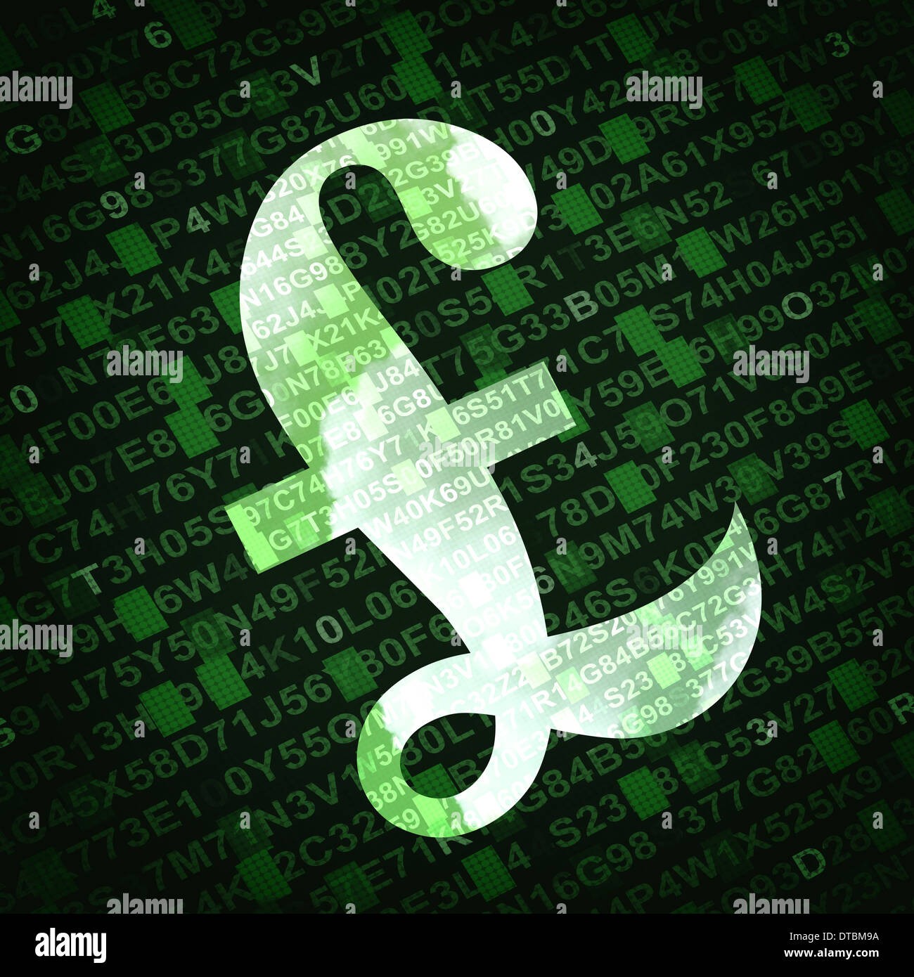 British pound sign with numbers and letters on background Stock Photo ...