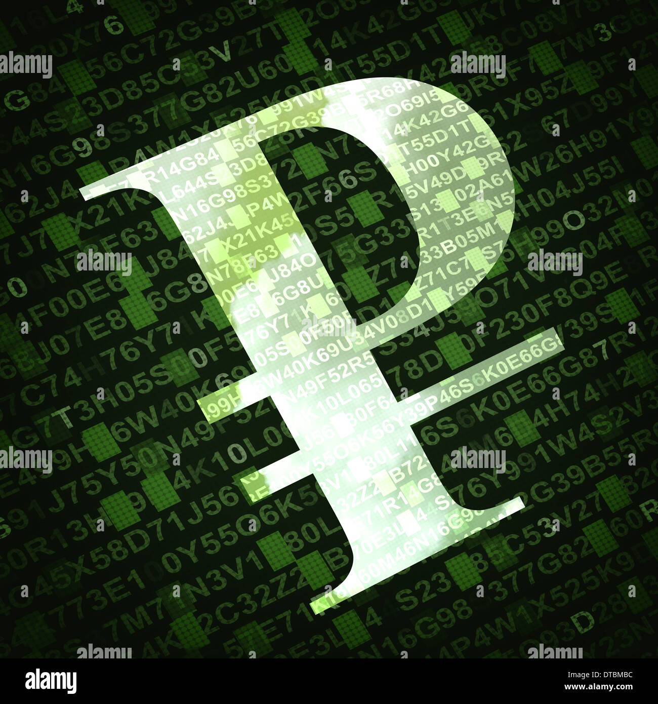 Russian Ruble currency sign with numbers and letters on background ...