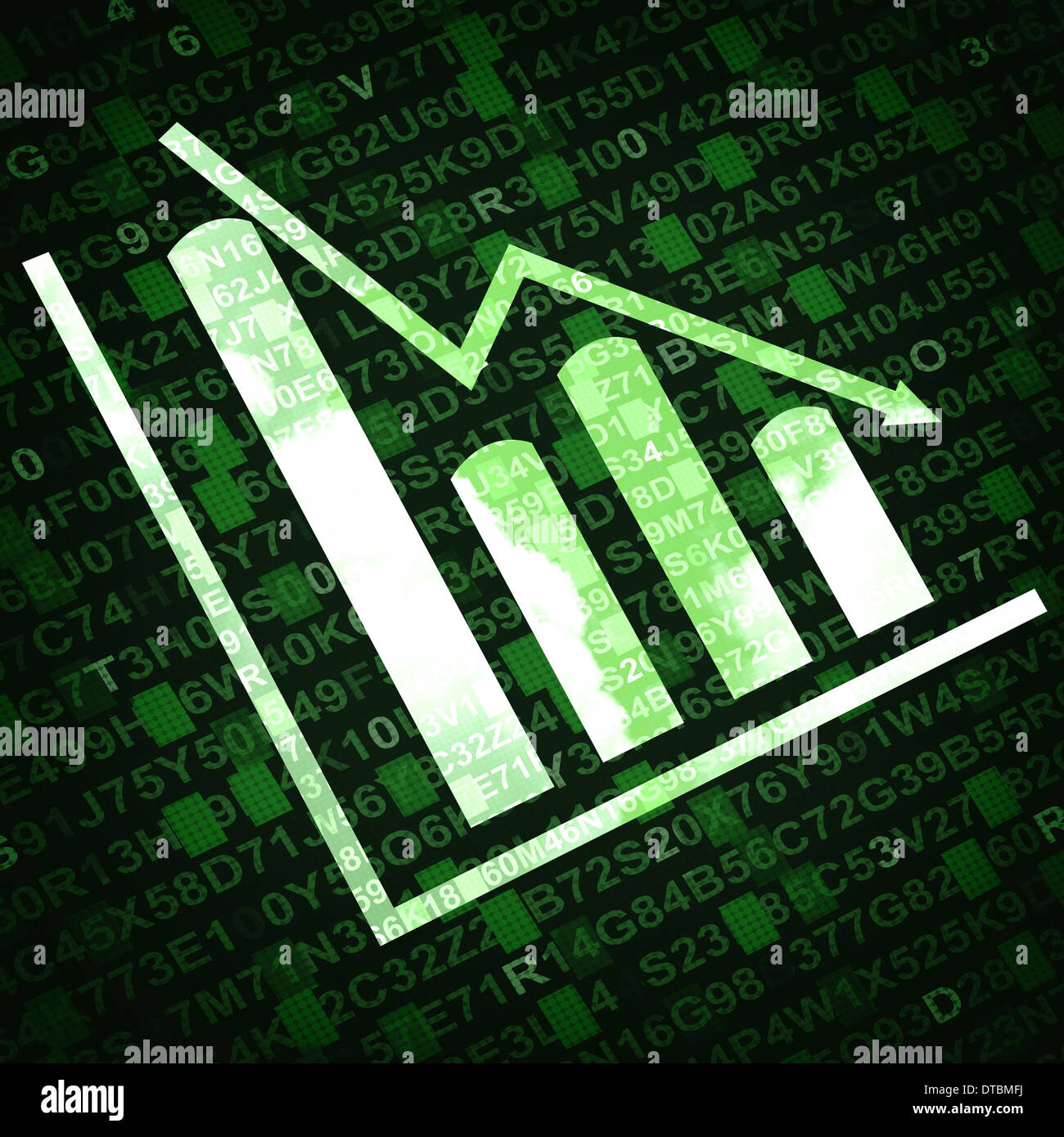 Business graph and chart with arrow going down - green background Stock ...