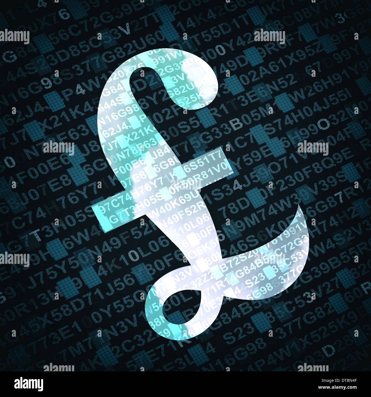 British pound sign with numbers and letters on background Stock Photo ...