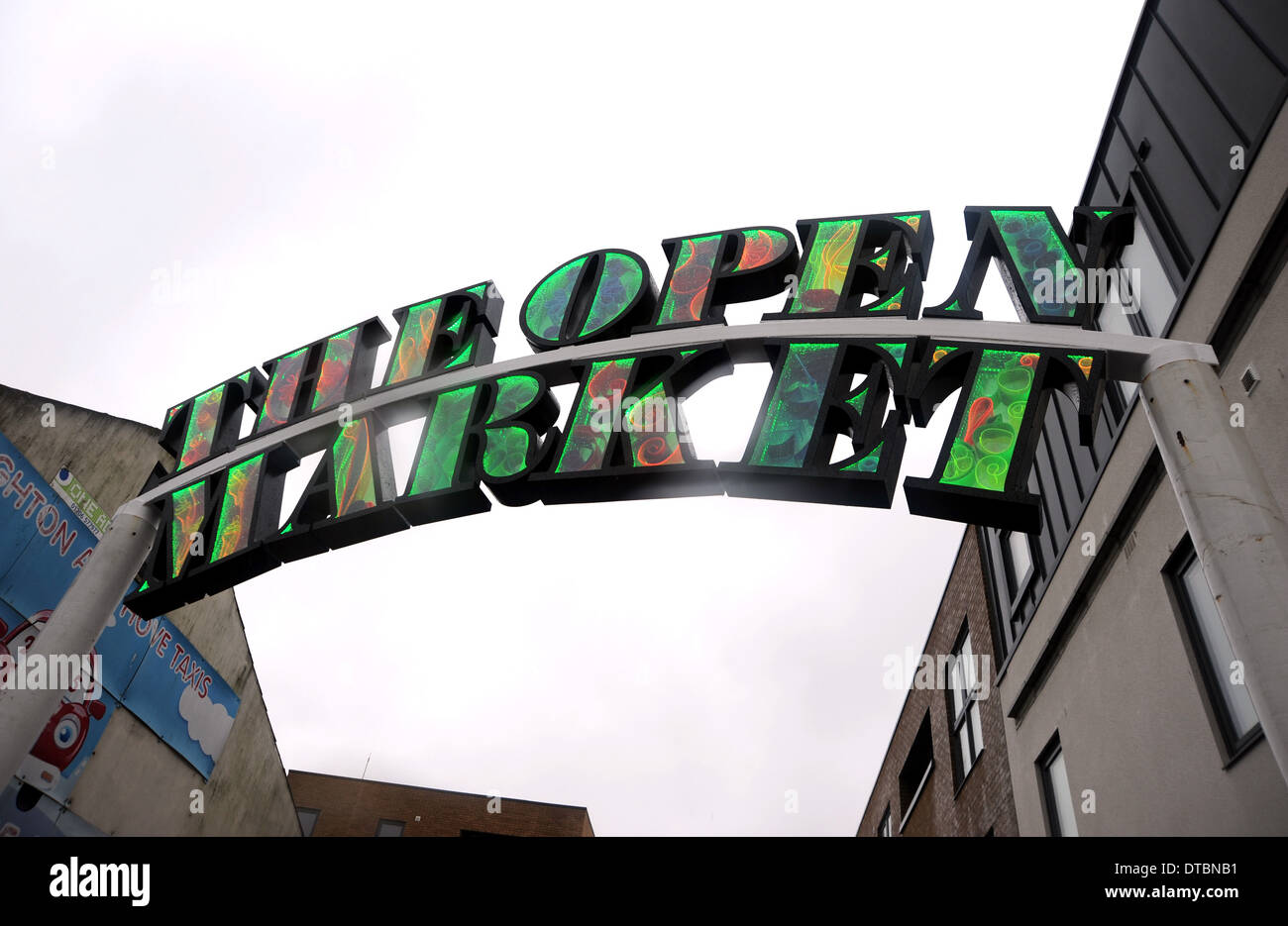 The new neon sign for Brighton Open Market UK Stock Photo - Alamy
