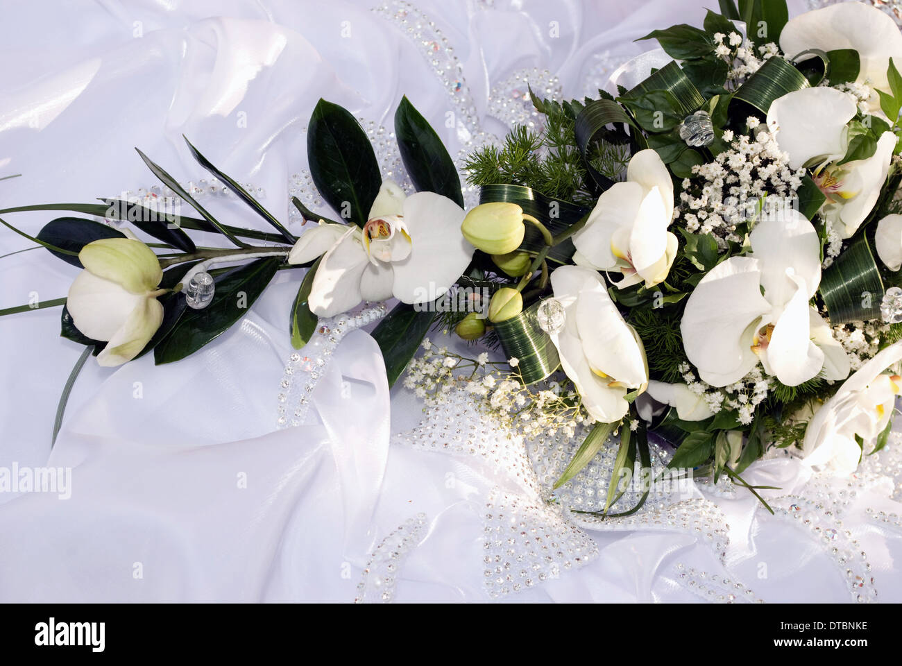 Blide hold the bouquet from orchids Stock Photo - Alamy