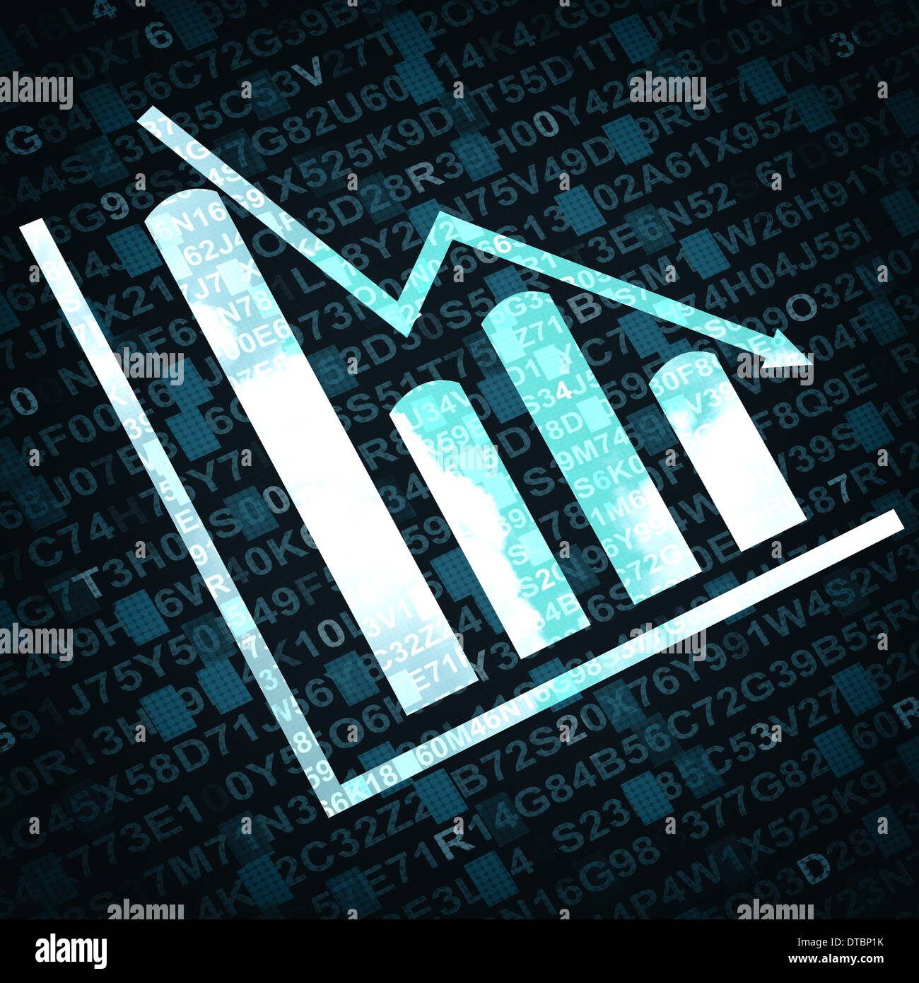 Business graph and chart with arrow going down - blue background Stock ...