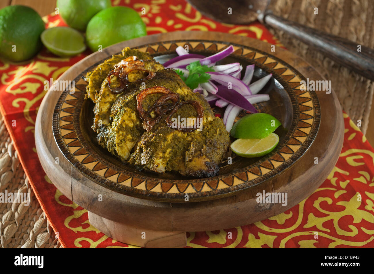 Chicken cafreal. Fried chicken in a green masala. Traditional food Goa ...