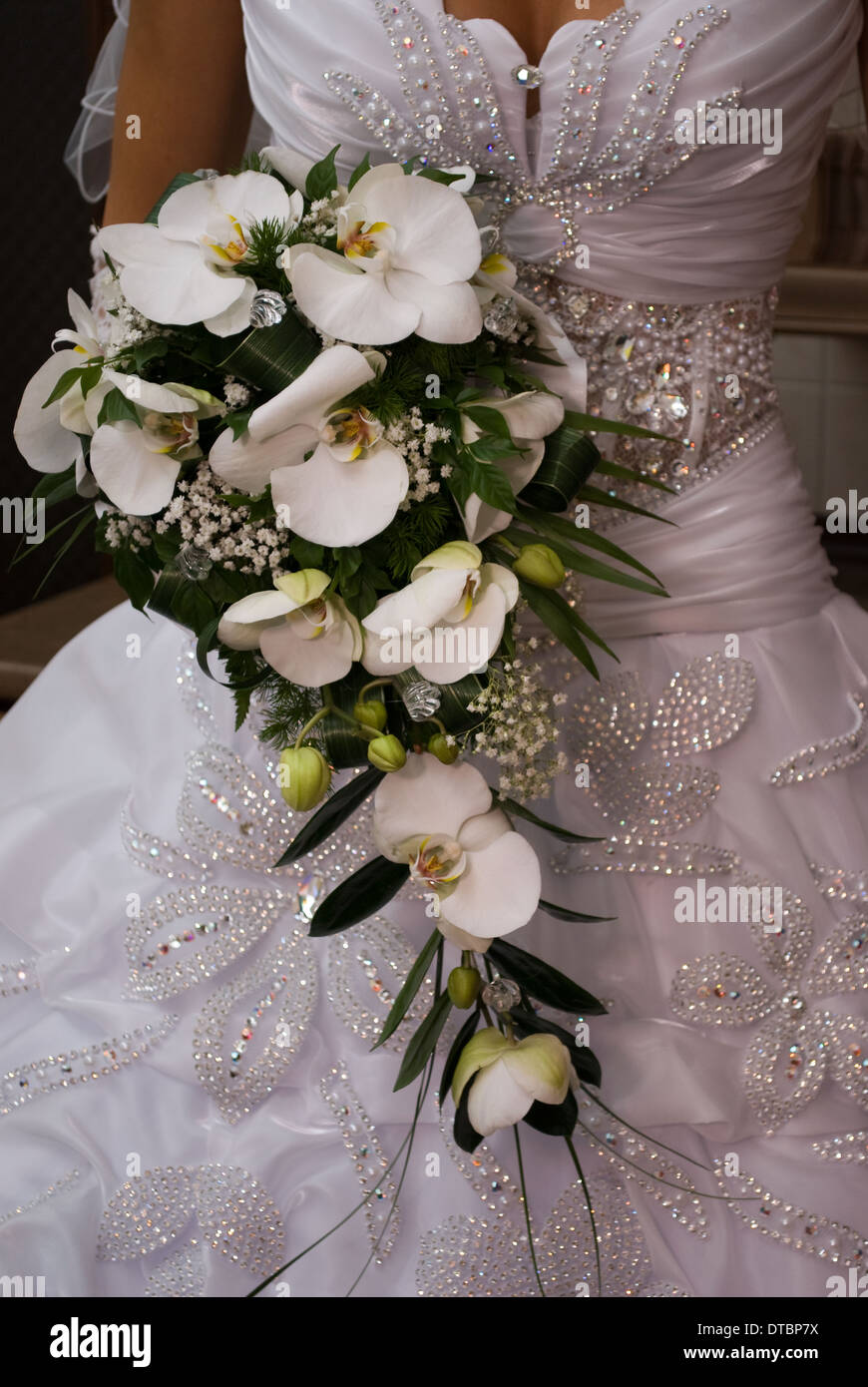 Blide hold the bouquet from orchids Stock Photo - Alamy