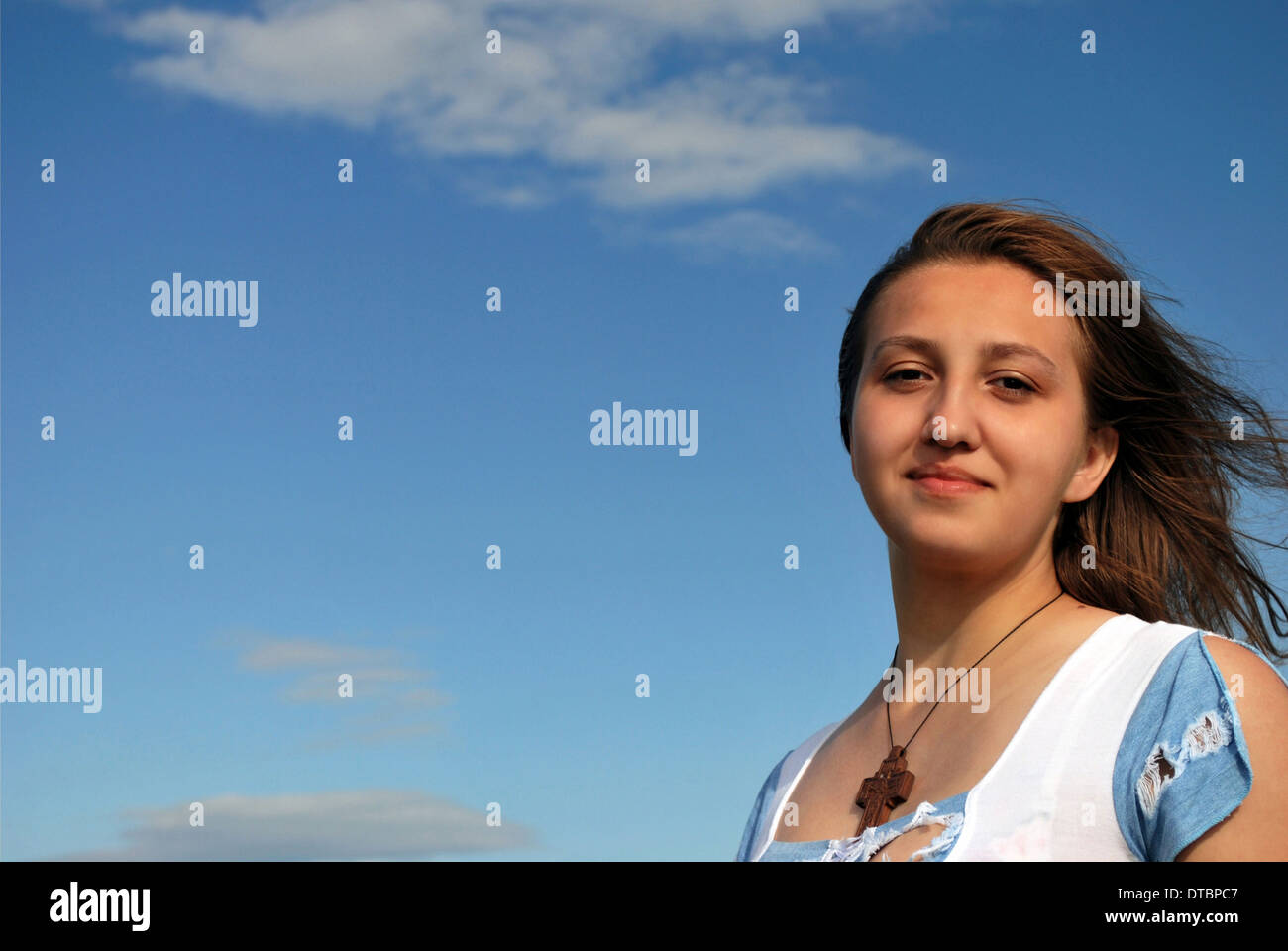 This happy Christian look and the future with hope and positive and ...