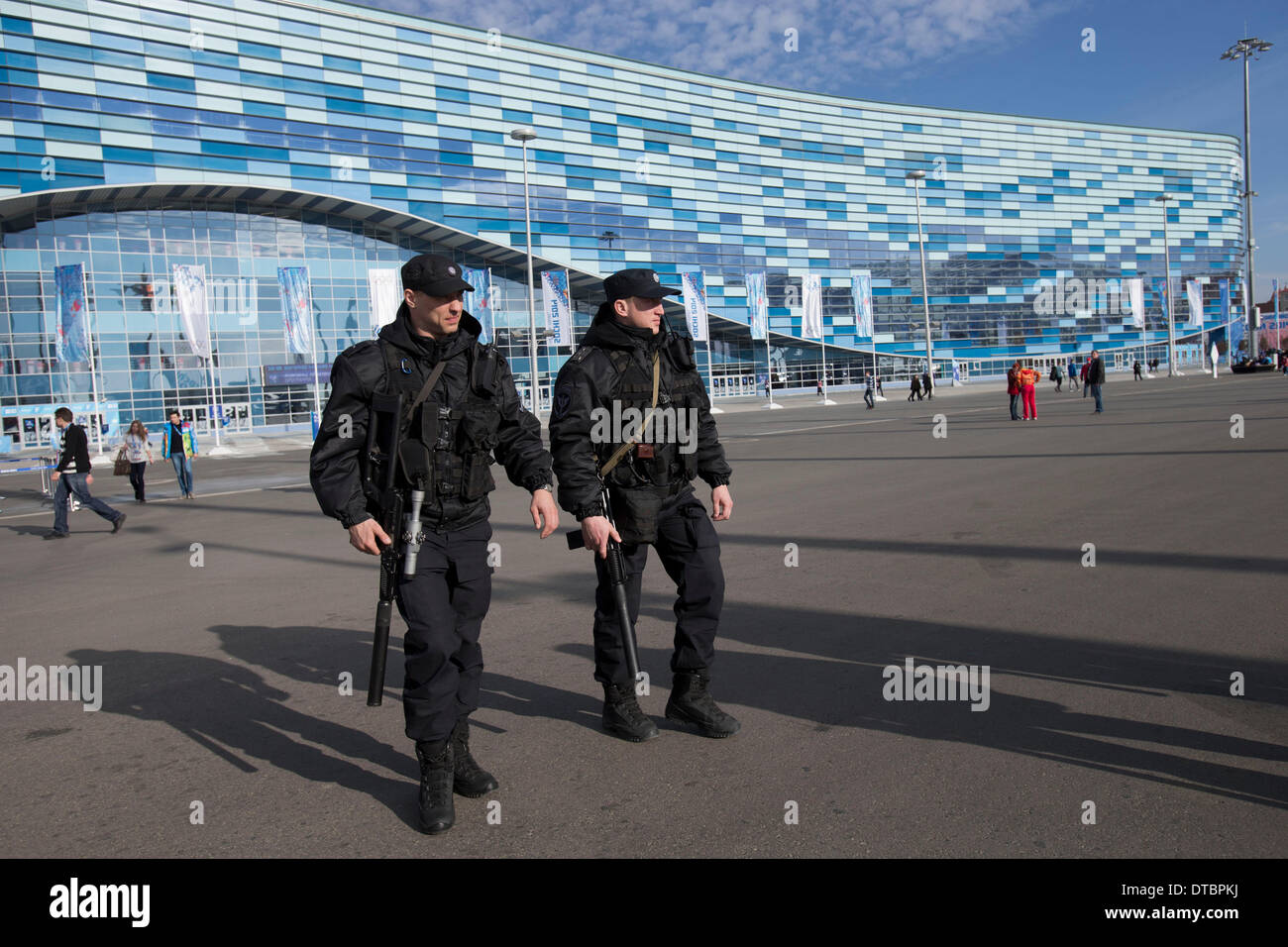 Sochi, Russia. 14th Feb, 2014. Olympic security carry weapons as they ...