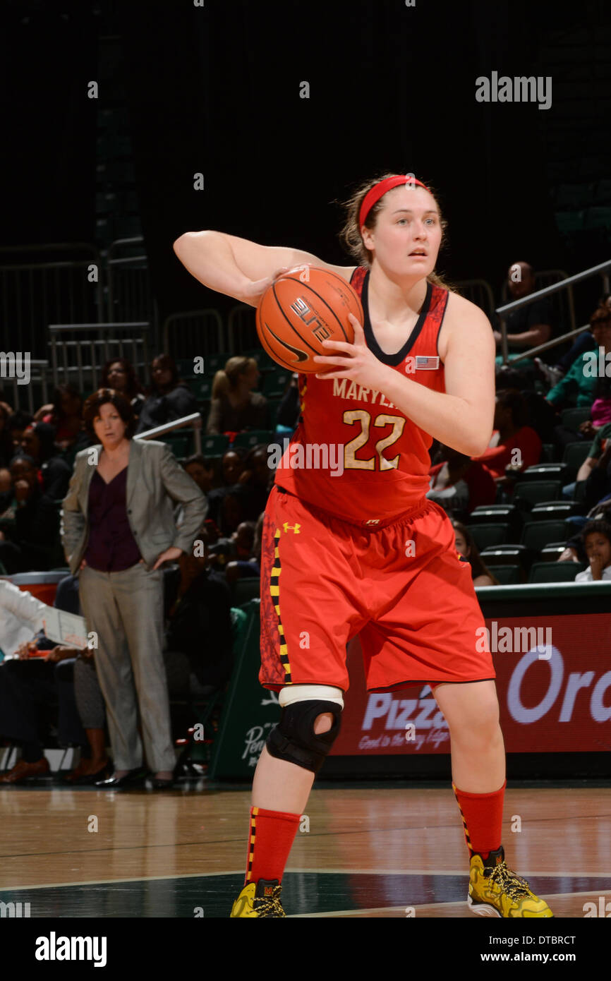 Coral Gables, FL, USA. 13th Feb, 2014. Tierney Pfirman #22 of Maryland ...