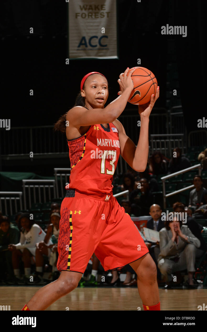 Coral Gables, FL, USA. 13th Feb, 2014. Alicia DeVaughn #13 of Maryland ...