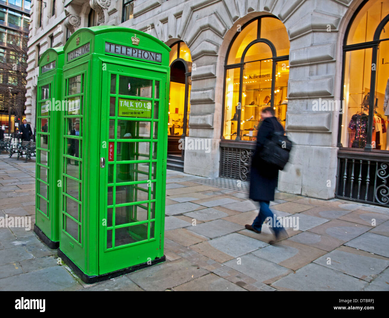 Traditional red telephone boxes painted green to celebrate Samaritans ...