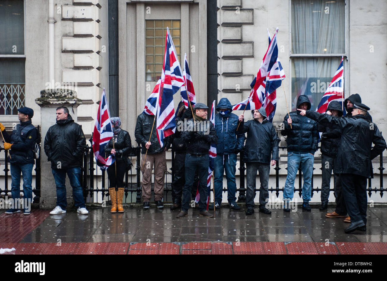 London, UK - 14 February 2014: Britain First supporters protest as ...