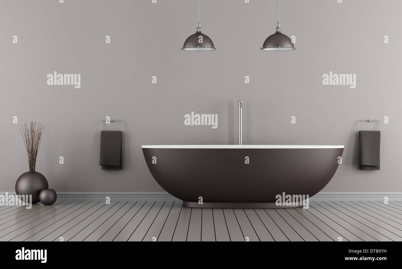 Minimalist bathroom with brown bathtub - rendering Stock Photo - Alamy