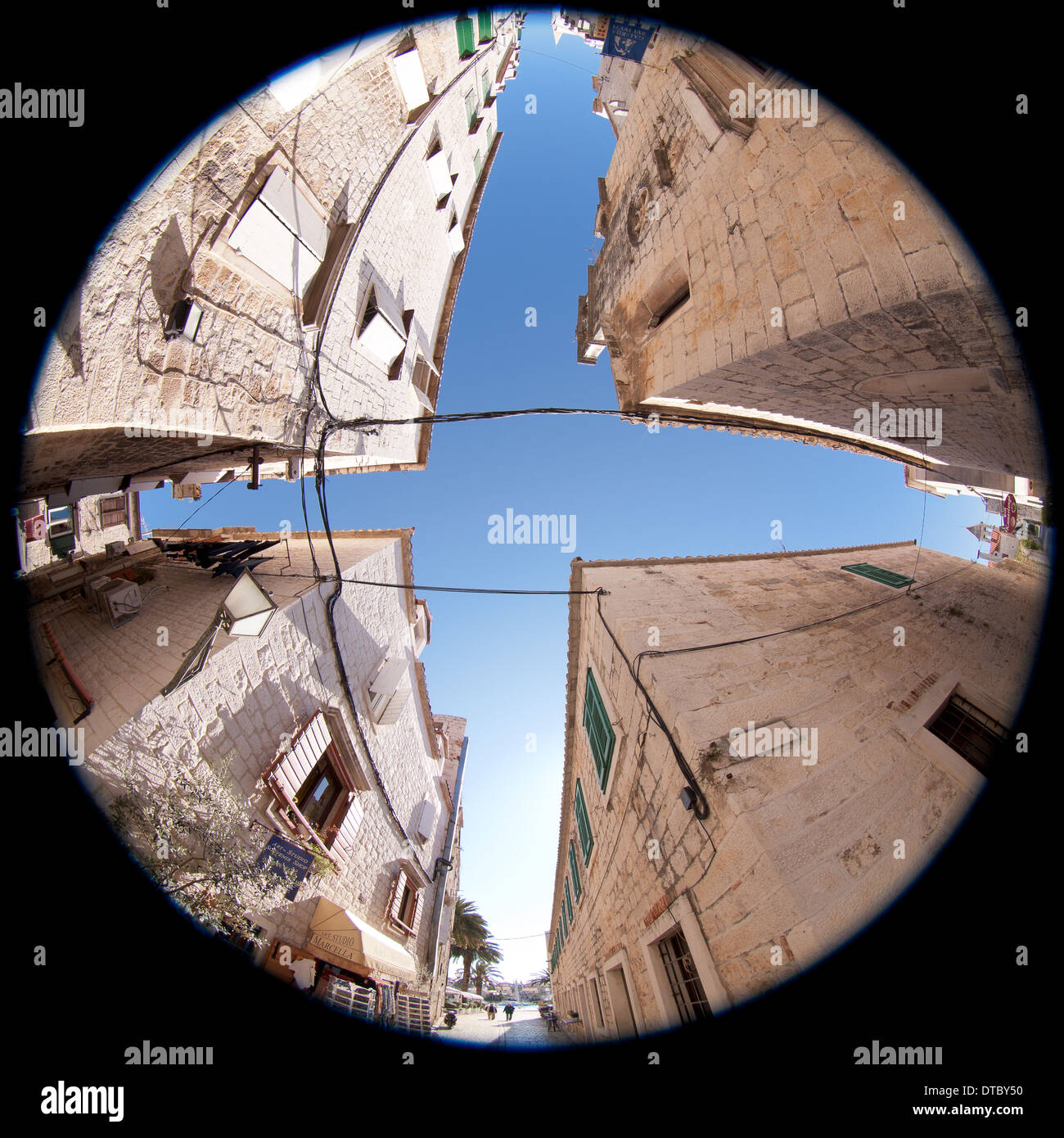 At a crossroad looking up with 360 degree view Stock Photo - Alamy