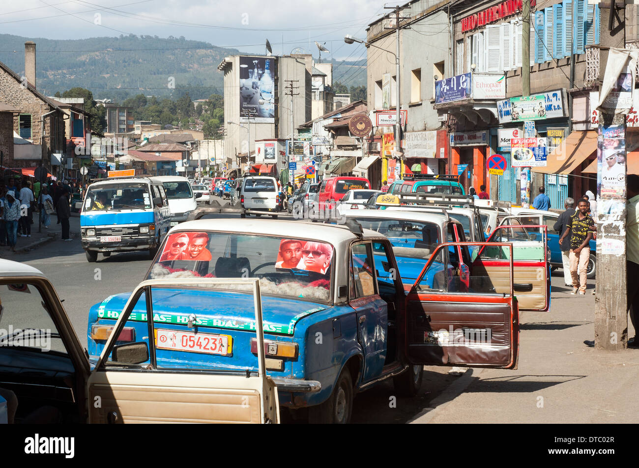taxis in Haile Selassie street, Piazza, Addis Ababa, Ethiopia Stock ...