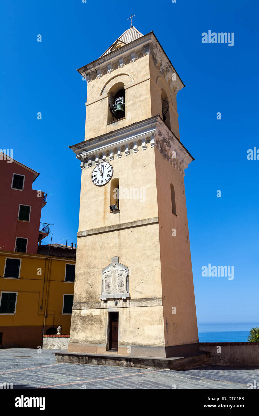 Ancient bell tower in Manarola Stock Photo - Alamy