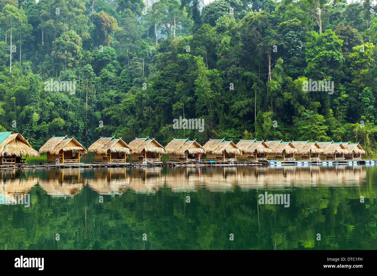 Bamboo huts on the lake Cheo Lan in Thailand Stock Photo - Alamy