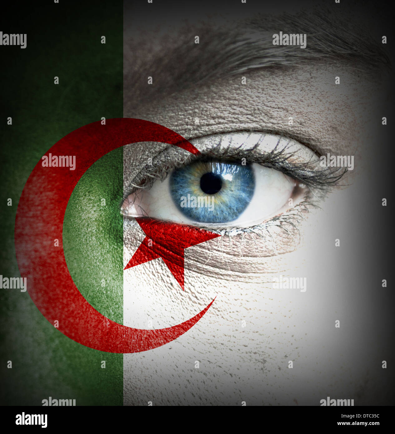 Human face painted with flag of Algeria Stock Photo - Alamy