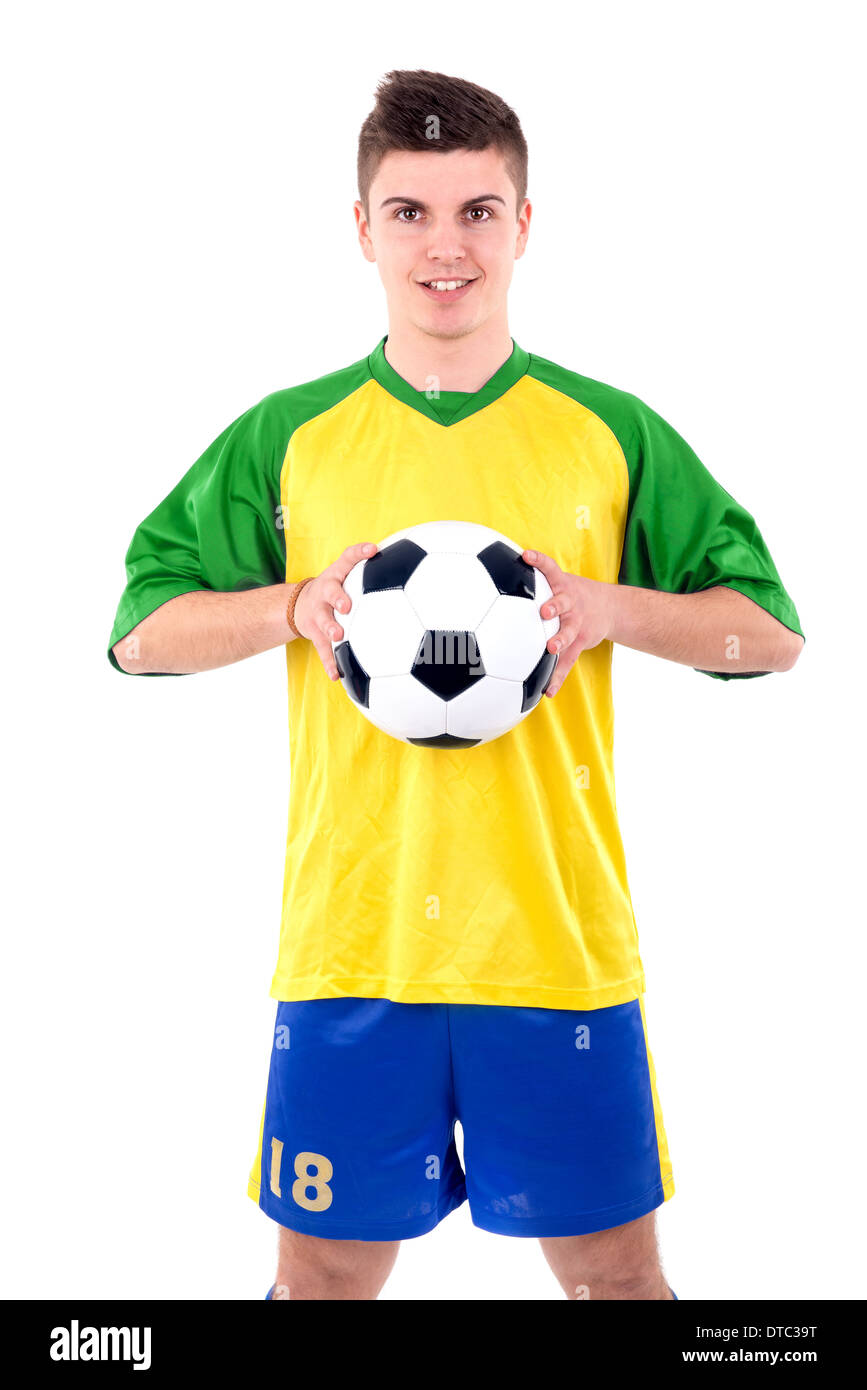 Football player with ball isolated in white Stock Photo - Alamy