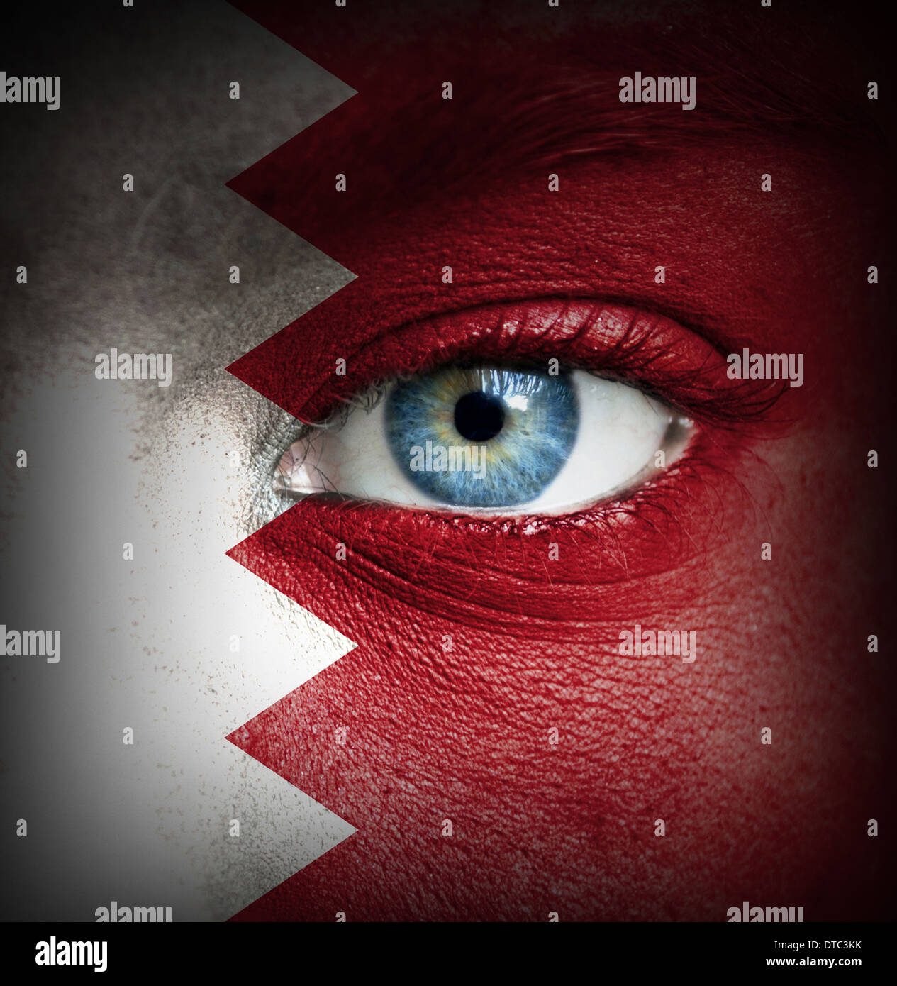 Human face painted with flag of Bahrain Stock Photo - Alamy