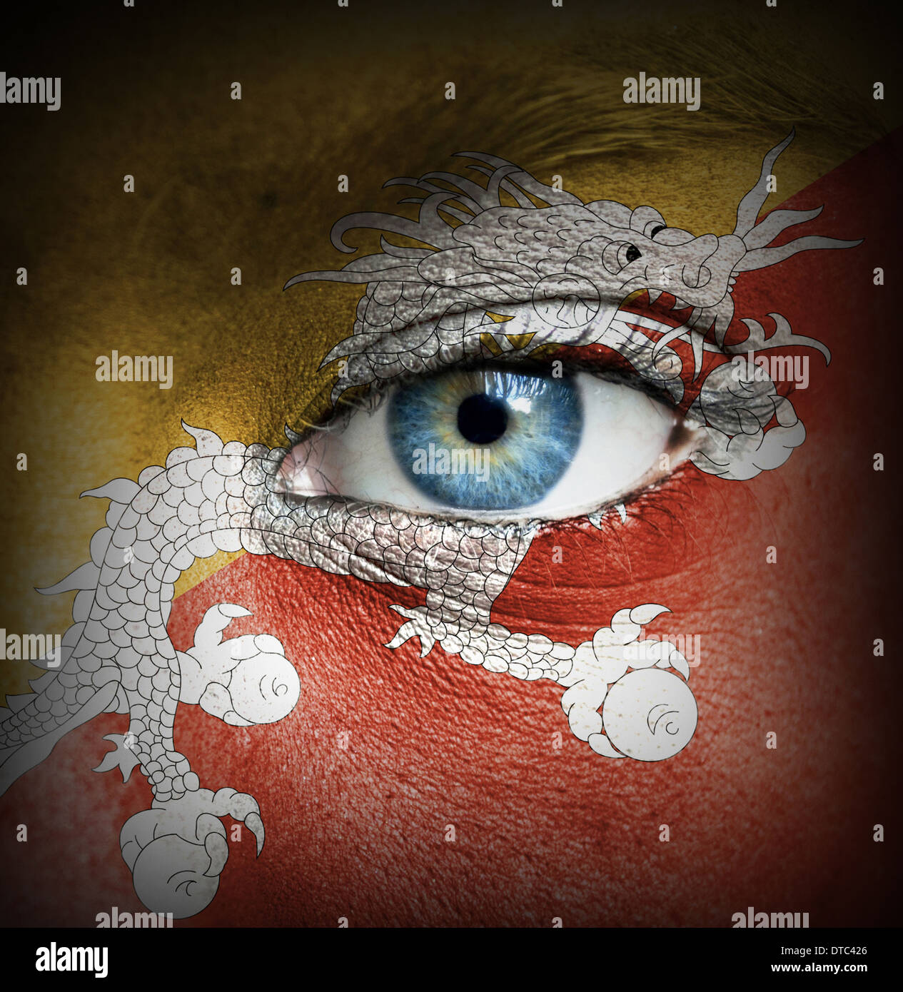 Human face painted with flag of Bhutan Stock Photo - Alamy