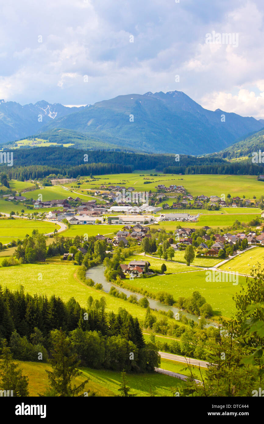 beautiful mountain meadows and villages in austrian Alps Stock Photo ...