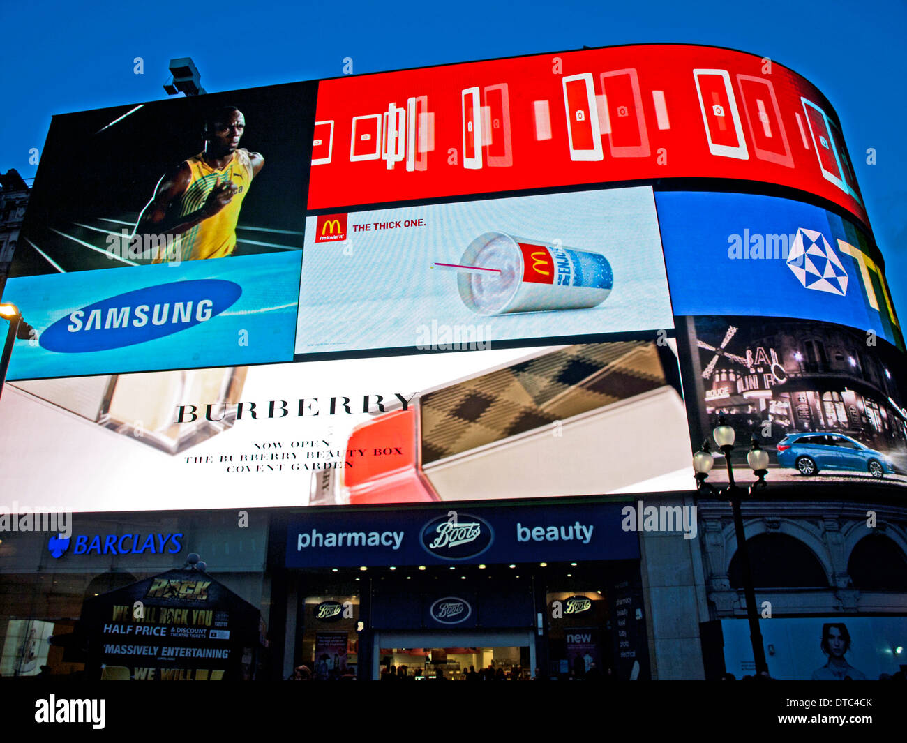 Neon billboards at Piccadilly Circus, West End, London, England, United ...