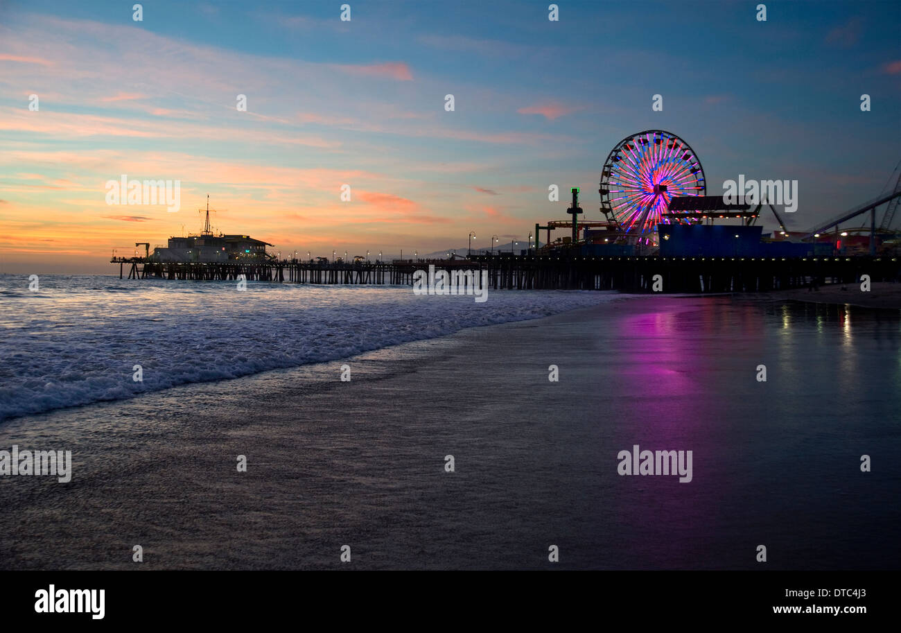 Santa Monica Pier at Sunset Stock Photo - Alamy