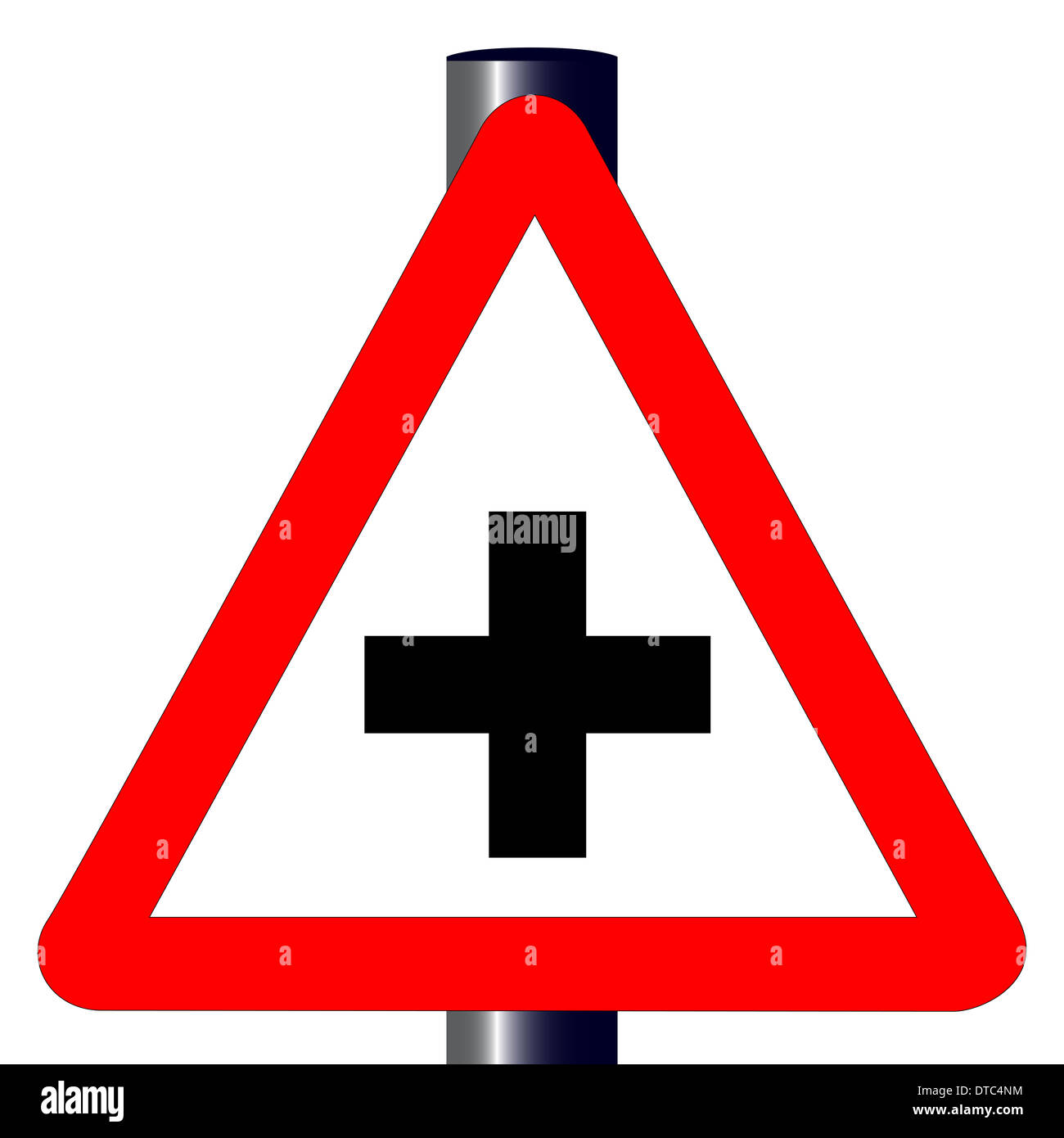 The traditional 'CROSS ROADS' triangle, traffic sign isolated on a ...