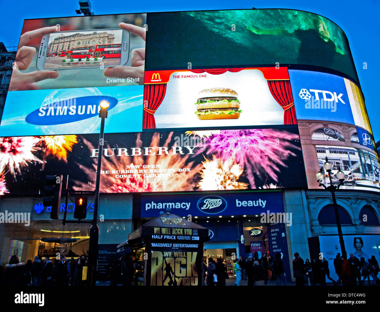 Neon billboards at Piccadilly Circus, West End, London, England, United ...