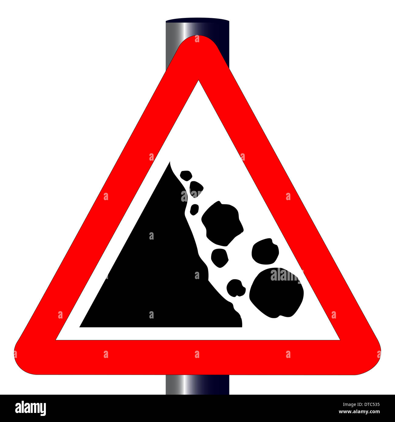 The traditional 'DANGER FALLING ROCKS' triangle, traffic sign isolated ...